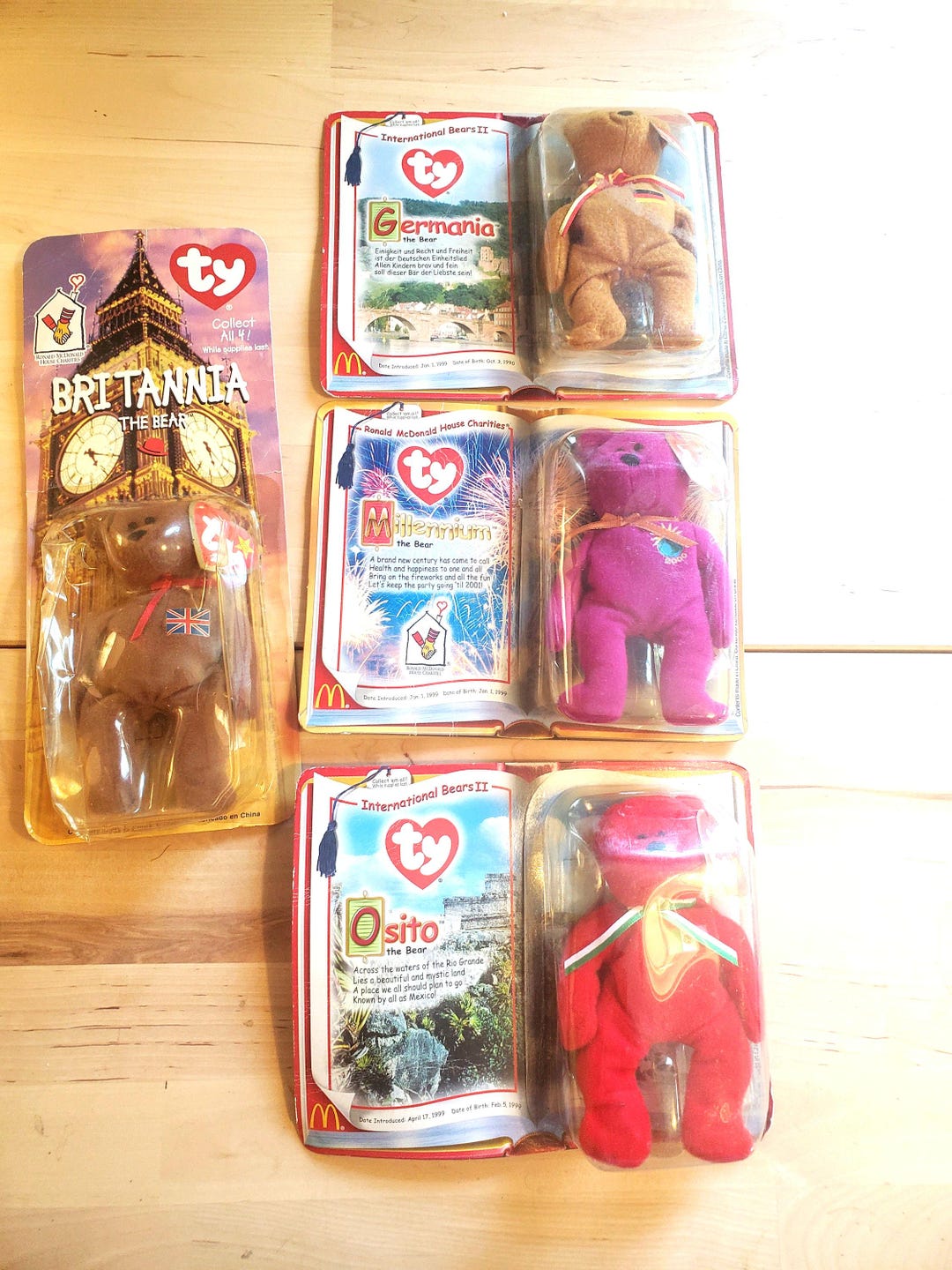 4 Ty Beanie Babies Bears Mcdonald's 1999 Osito, Britannia, Germania ...