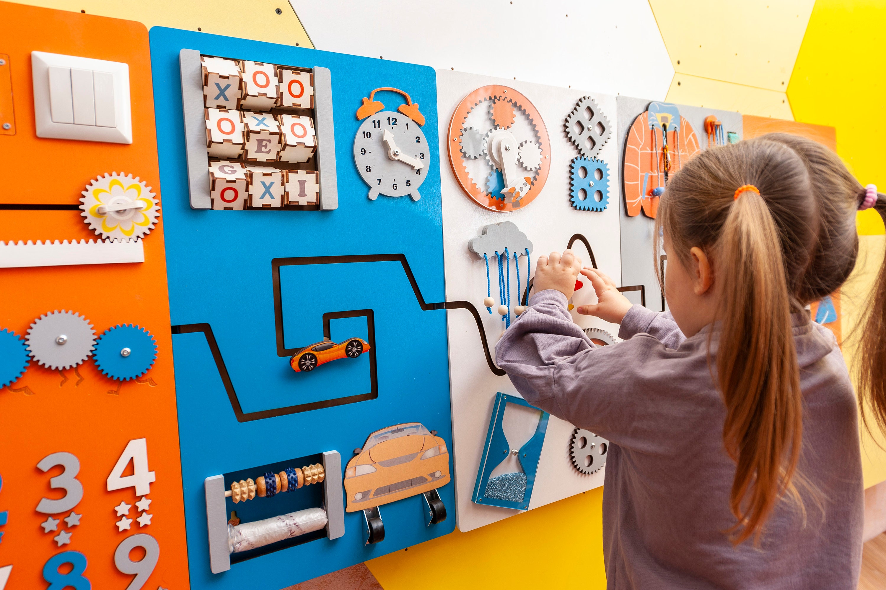 Activity Board, Wooden Playroom Decor 69in Wall Panel, Custom Sensory ...