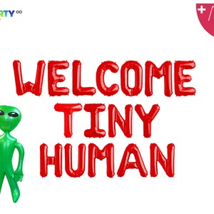 Welcome Tiny Human Balloon Banner | Alien Space Baby Shower Theme ...