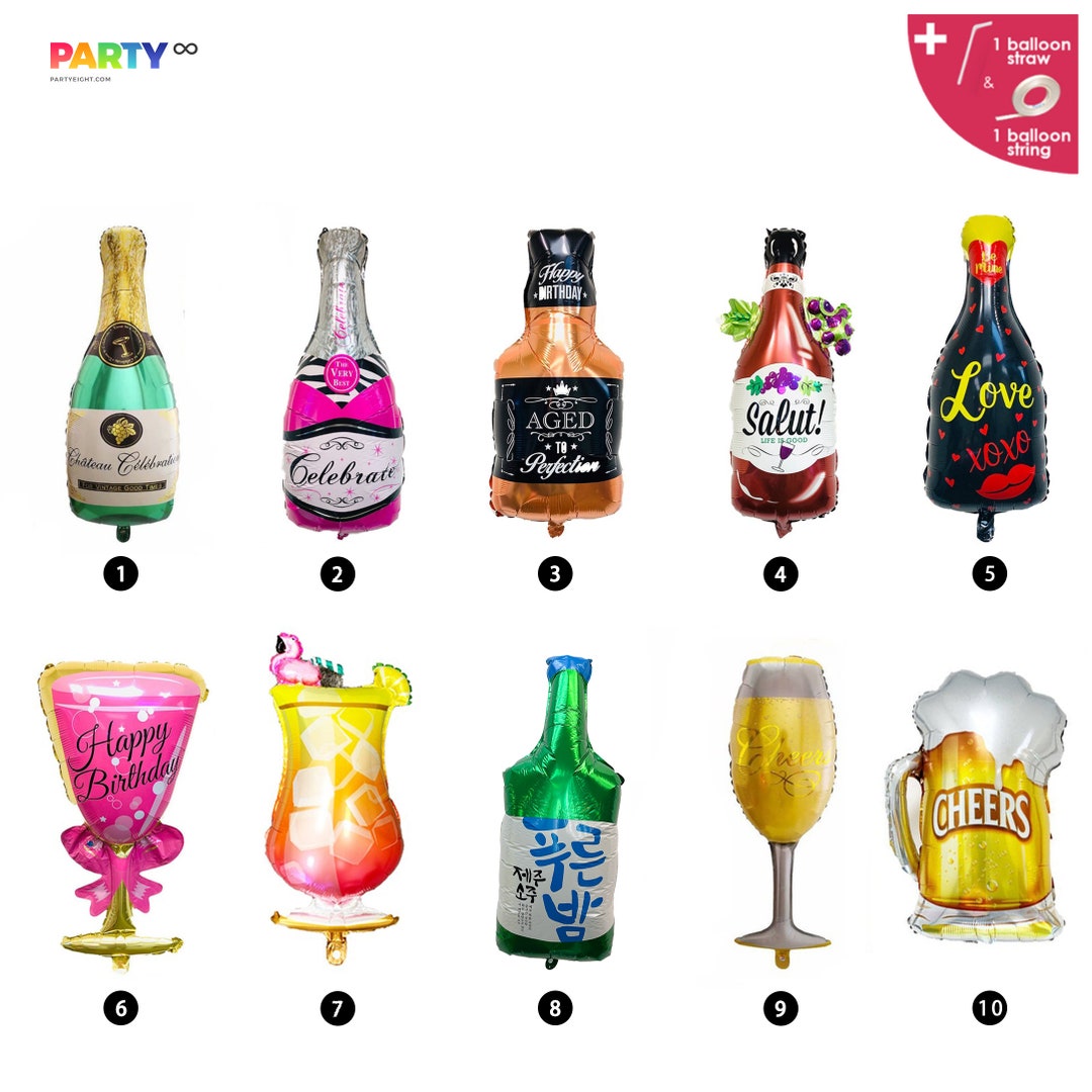 Party Balloon Decorations | Champagne, Bottle, Glass, Wine, Whiskey ...