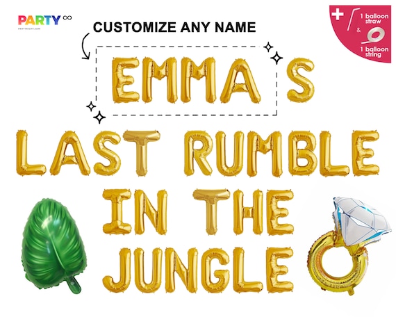 Last Rumble In the Jungle banner Balloons | Jungle Theme Bachelorette ...