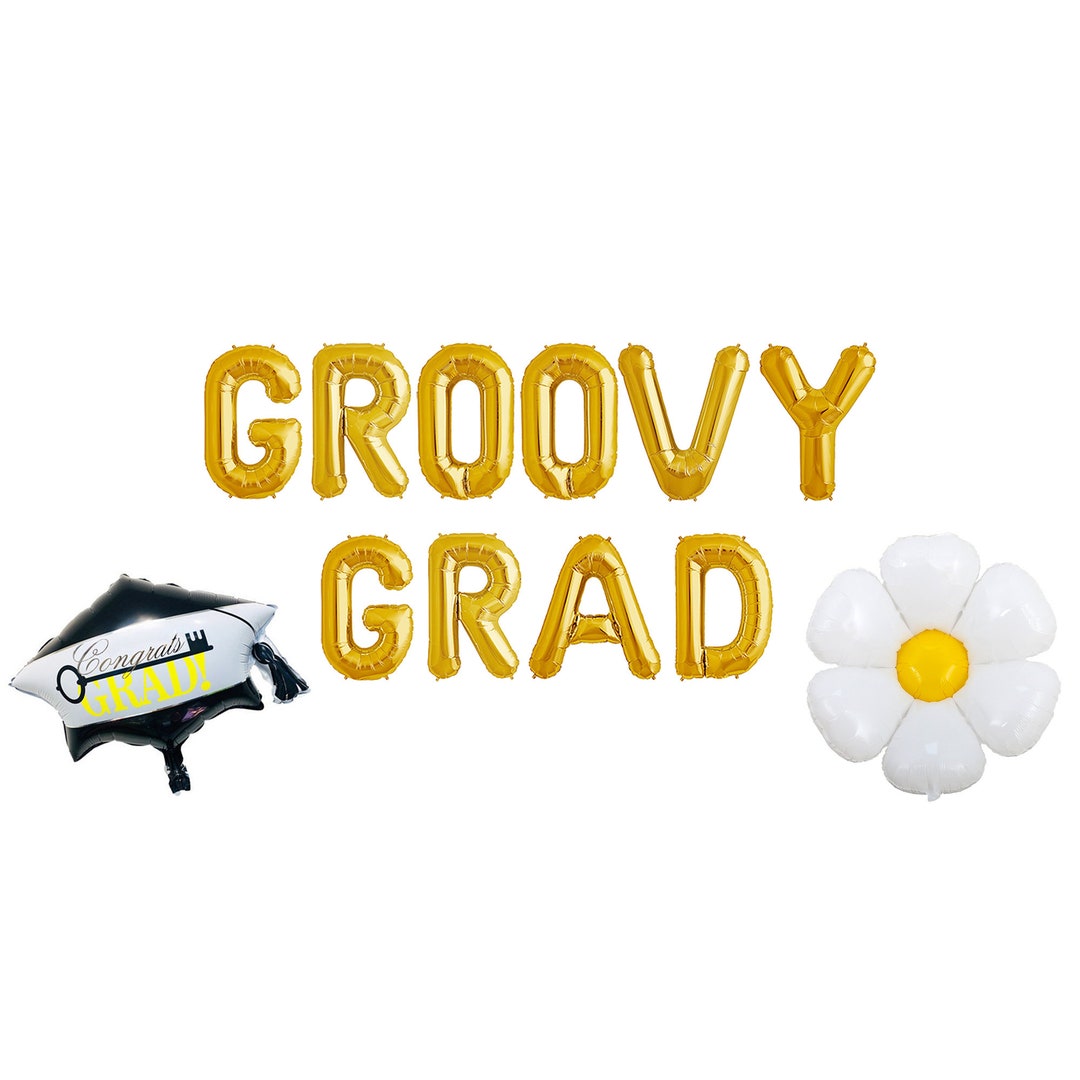 Groovy Grad Banner With Grad Cap Balloon | Graduation Party Décor ...