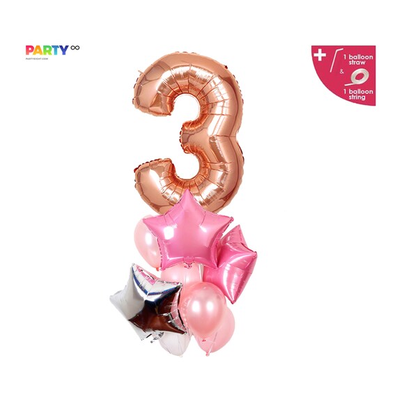 3rd Birthday Balloon Bouquet Rose Gold 3rd Birthday Girl - Etsy