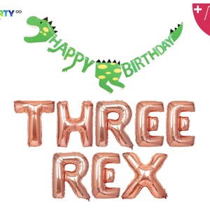 THREE REX Balloon Banner | 3rd Birthday Letter Balloons | Dinosaur ...