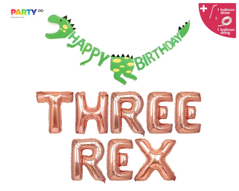 THREE REX Balloon Banner 3rd Birthday Letter Balloons - Etsy