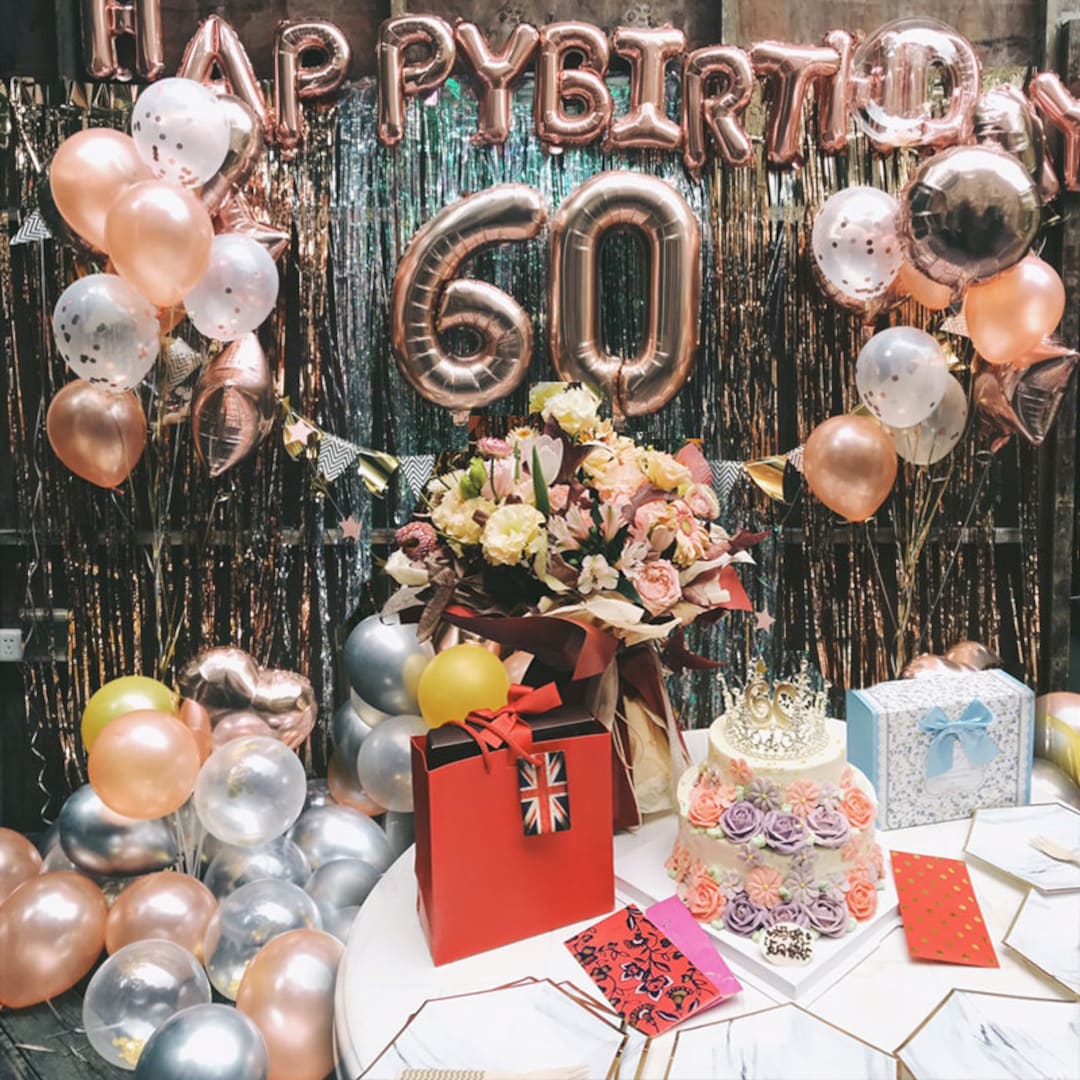 Rose Gold 60th Birthday Balloon Decoration Set | Birthday Party Decor ...