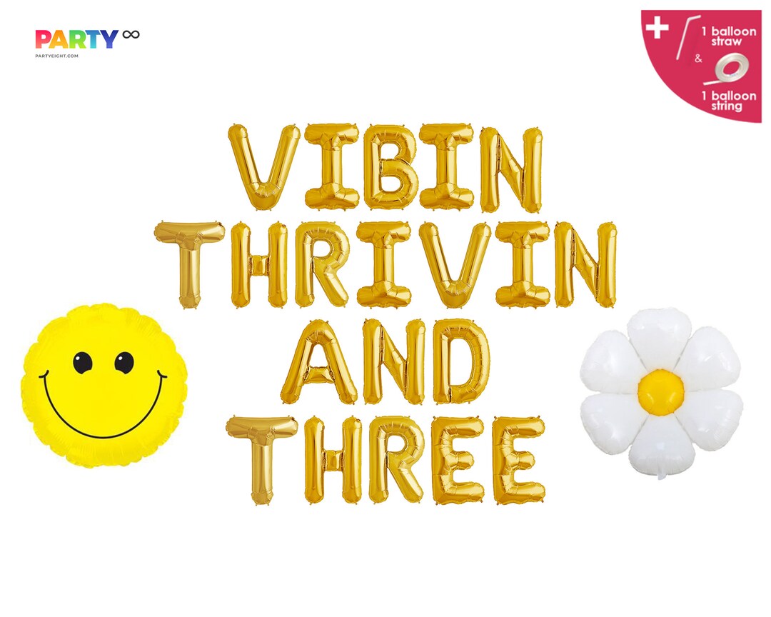 Vibin Thrivin and Three Banner Balloon | Groovy Retro 3rd Birthday ...