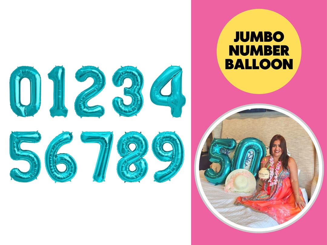 Giant Number Balloons | Aqua Mylar Number Balloons - 32" Inch Aqua ...