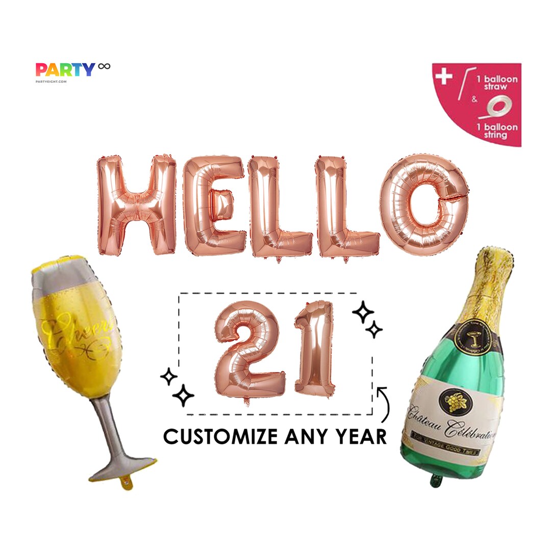 Hello 21 Balloon Banner | Custom Birthday Balloon Decoration | 21st ...