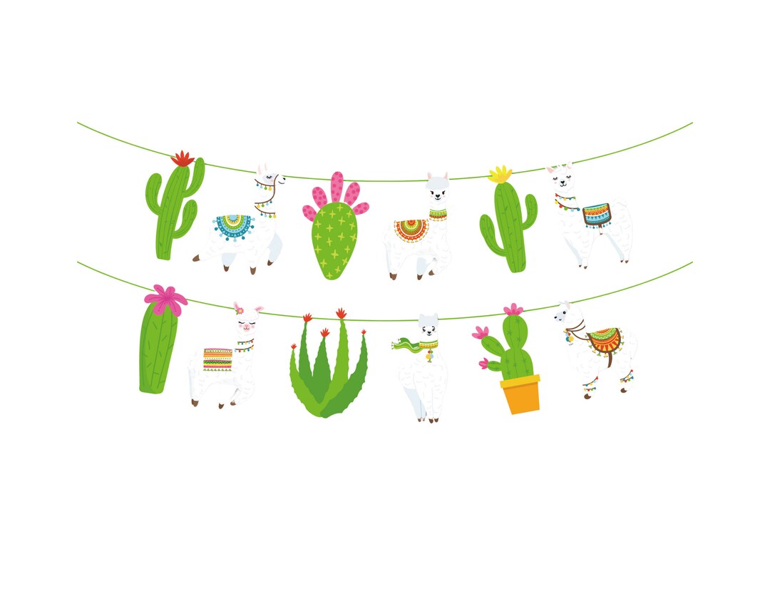 Llama and Cactus Party Bunting Banner Flag | Llama Fiesta Cactus Party ...