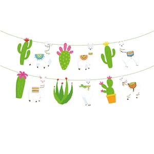 Llama and Cactus Party Bunting Banner Flag | Llama Fiesta Cactus Party ...