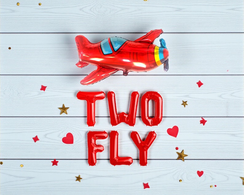Two Fly Balloon Banner: Airplane Themed 2nd Birthday Party Decorations ...