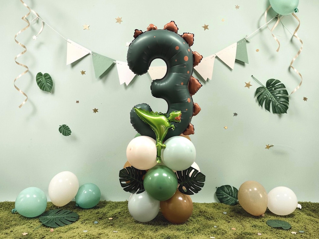 Dinosaur Number 3 Balloon Stack: T-rex Jurassic 3rd Birthday Party ...