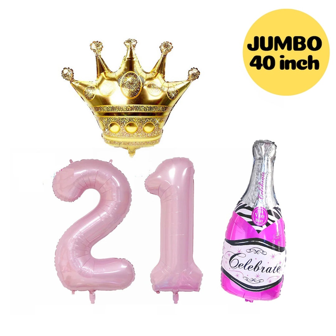 Pink 21 Jumbo Balloon Set for 21ST Birthday or Anniversary | Crown ...