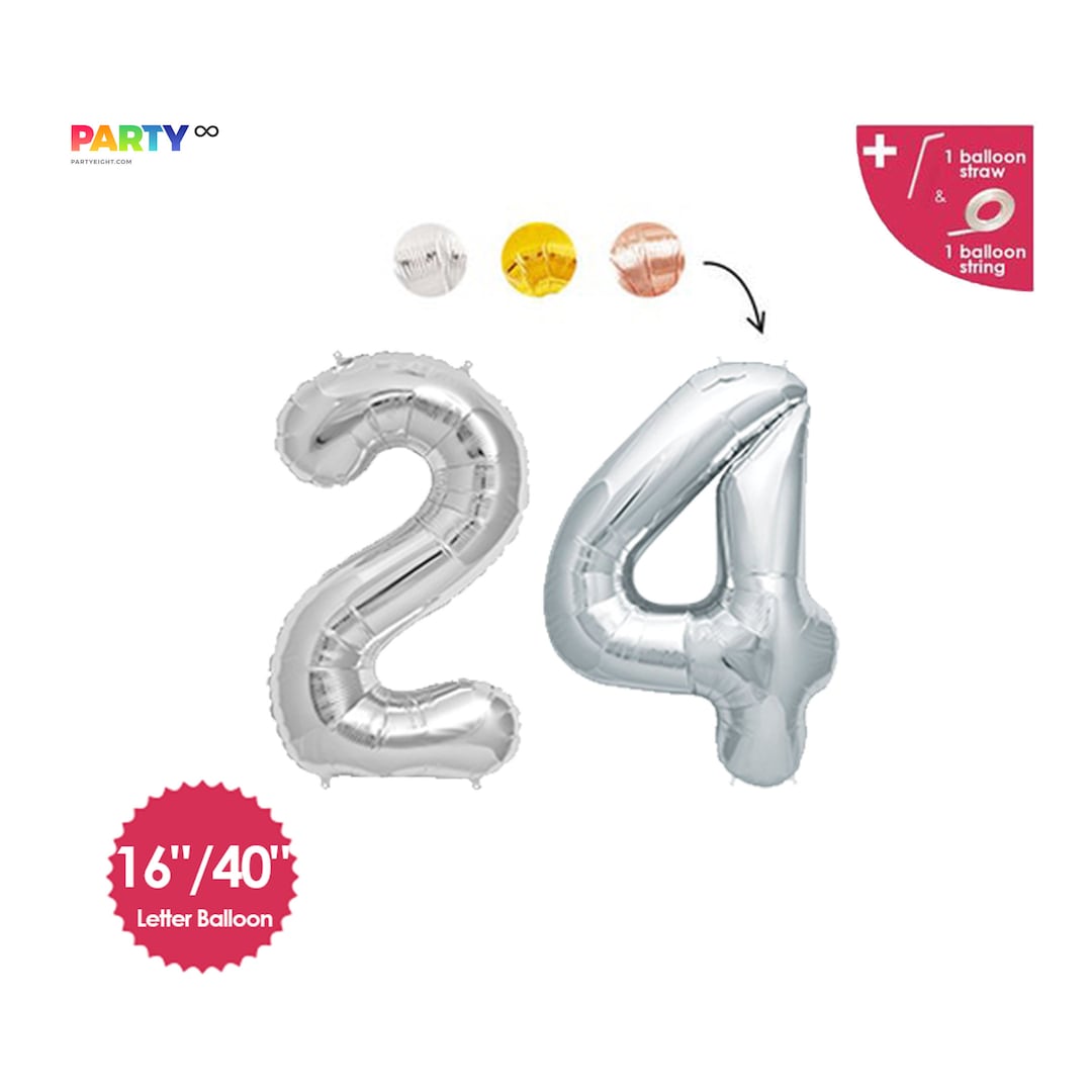 24 Party Balloons for 24th Birthday or Anniversary | Number 24 Balloon ...