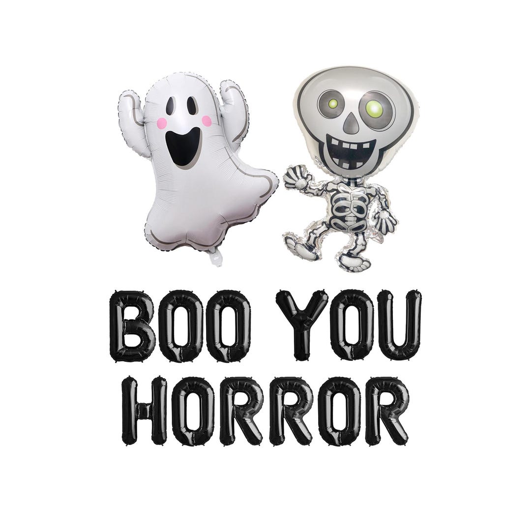 Boo You Horror Halloween Balloon Banner: Skeleton & Ghost Party Decor ...