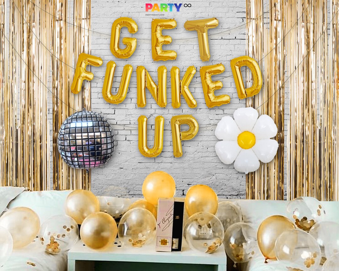 Get Funked up Balloon Banner | Hippie Bachelorette Party Decor ...