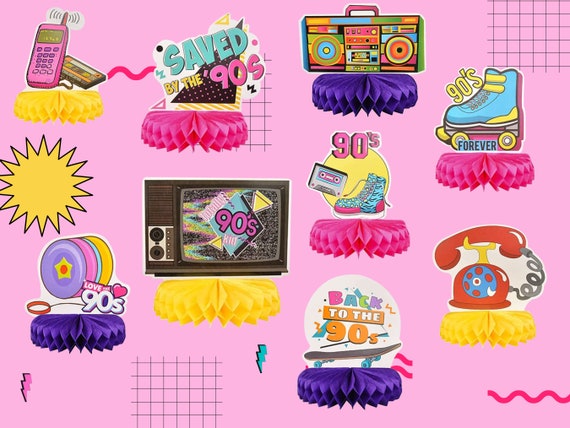 90s theme Party decorations Honeycomb Centerpieces | 90s Vintage Party ...