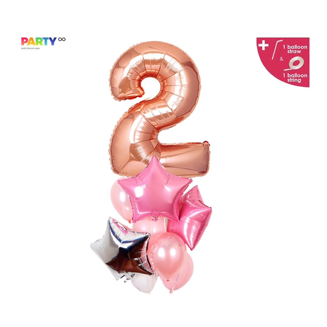 2nd Birthday Balloon Bouquet | Rose Gold 2nd Birthday Girl Party Girl ...
