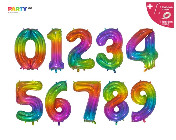 Giant 42 inch Rainbow Jelly Numbers Balloon| Birthday Giant colorful ...