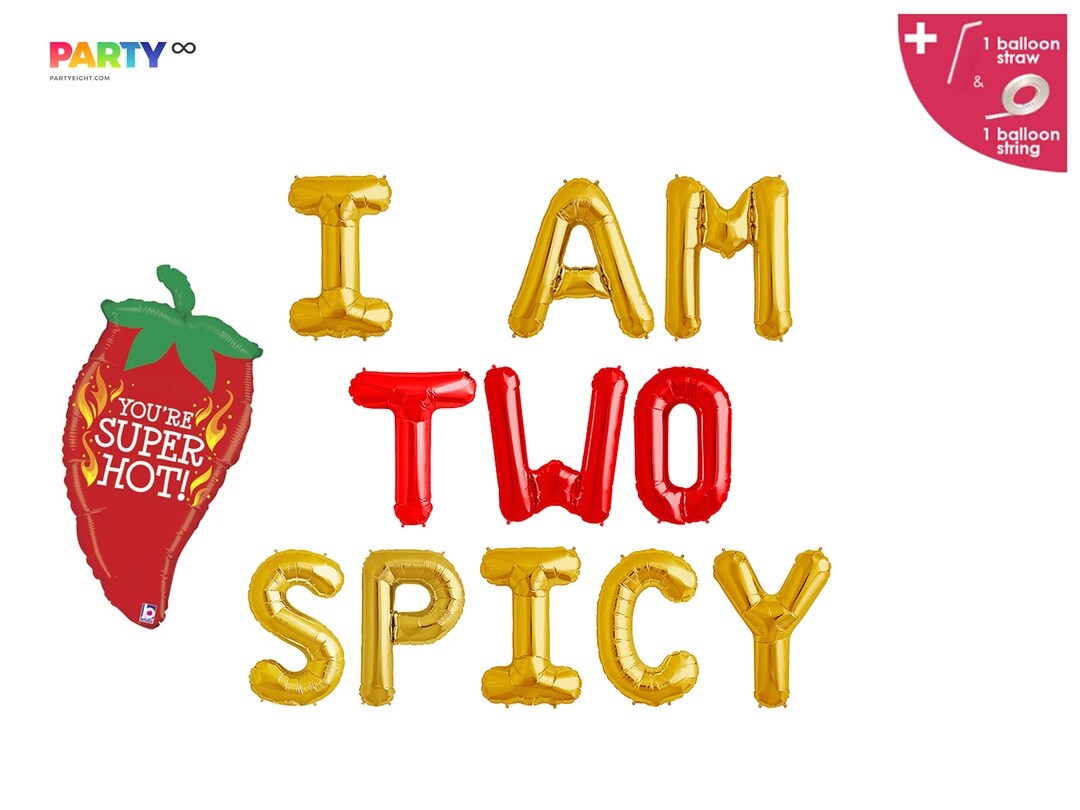 I Am TWO Spicy Balloons Banner | 2nd Birthday Party | 2 Year Old Taco ...