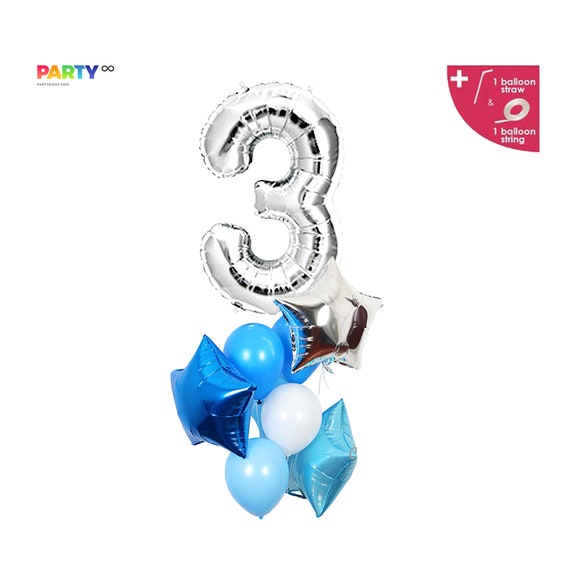 3rd Birthday Balloon Bouquet | Silver & Blue Birthday boy Party boy ...