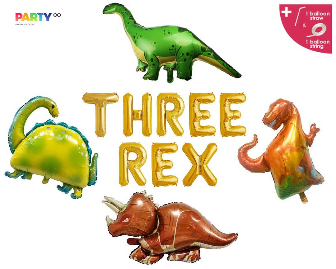 3rd Birthday Three Rex Banner | Three Rex Balloons Dinosaur Party | T ...