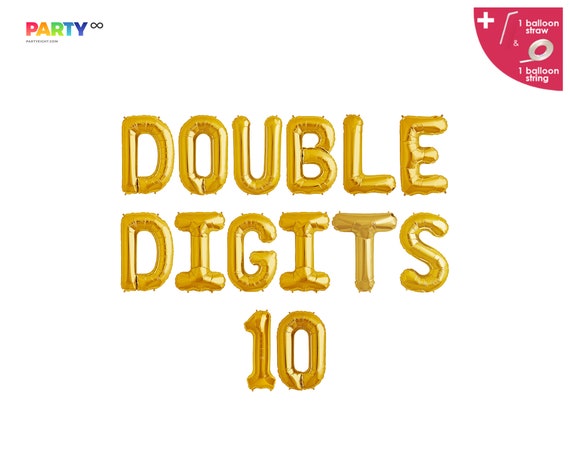 Double Digits 10 Banner | 10th tenth Birthday Balloons Letters | 10th ...