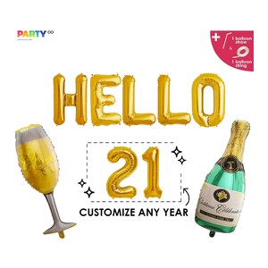Hello 21 Balloon Banner | Custom Birthday Balloon Decoration | 21st ...