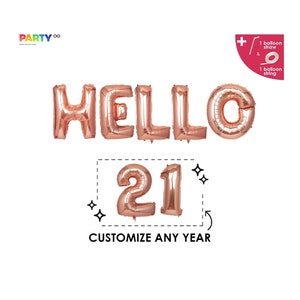 Hello 21 Balloon Banner | Custom Birthday Balloon Decoration | 21st ...
