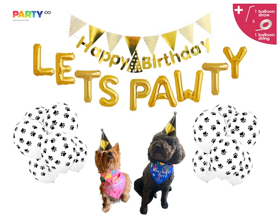 Dog Birthday Party Decorations Set | Lets Pawty Banner | Happy Birthday ...