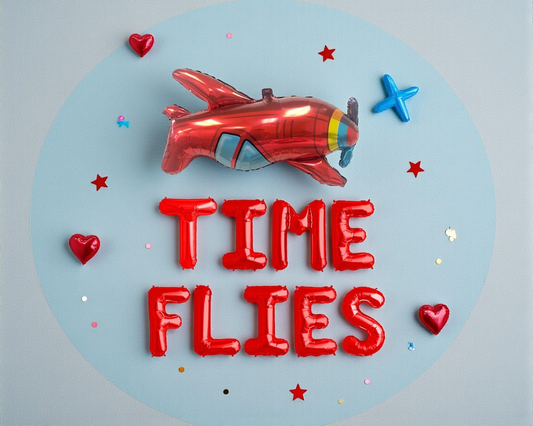 Airplane Time Flies Balloon Banner: First Birthday Two Fly Baby Shower ...