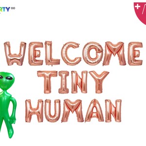 Welcome Tiny Human Balloon Banner | Alien Space Baby Shower Theme ...