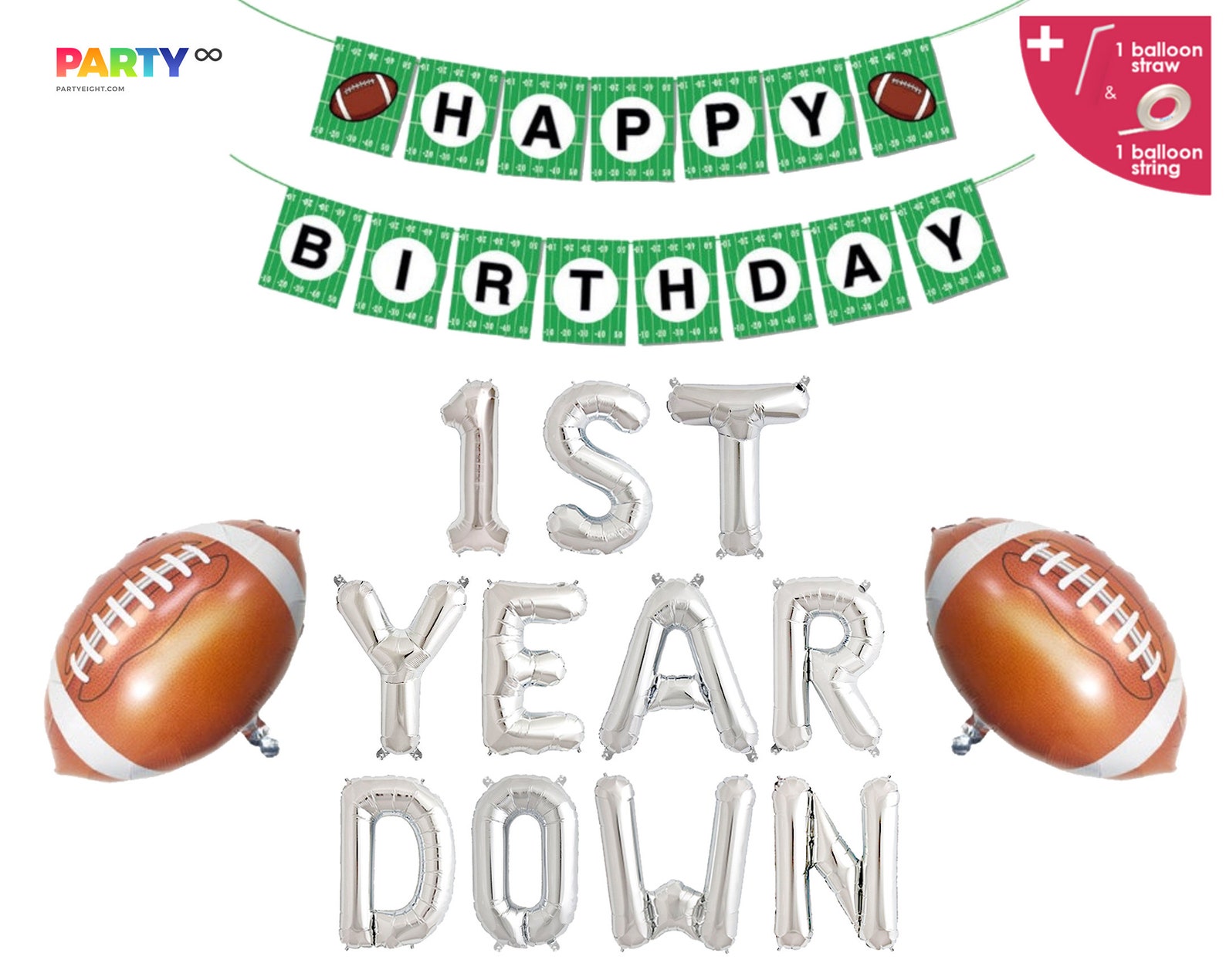 First Year Down Banner With Football Balloon Football Themed | Etsy