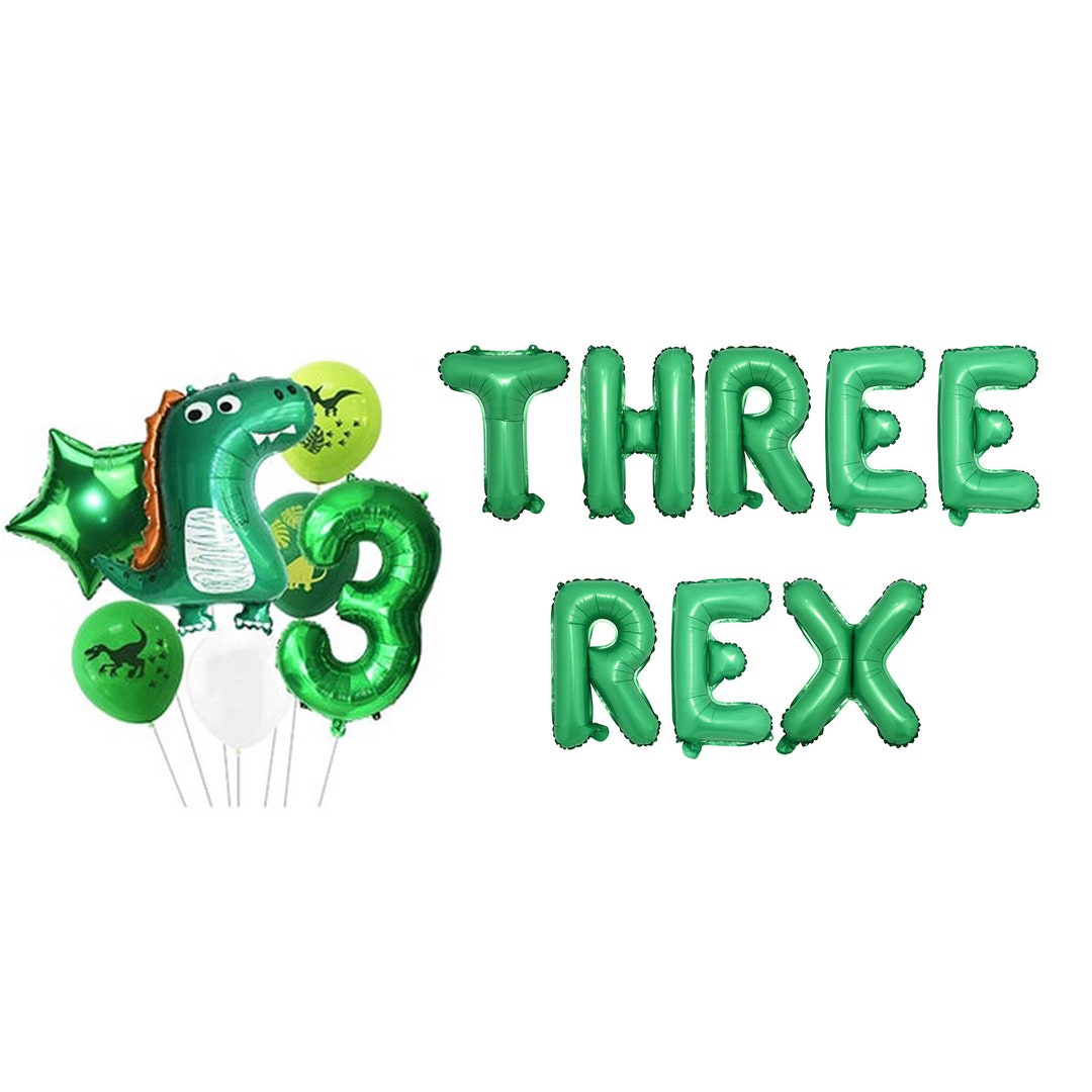 Three Rex Balloon Banner | 3rd Birthday Letter Balloons | Dinosaur ...