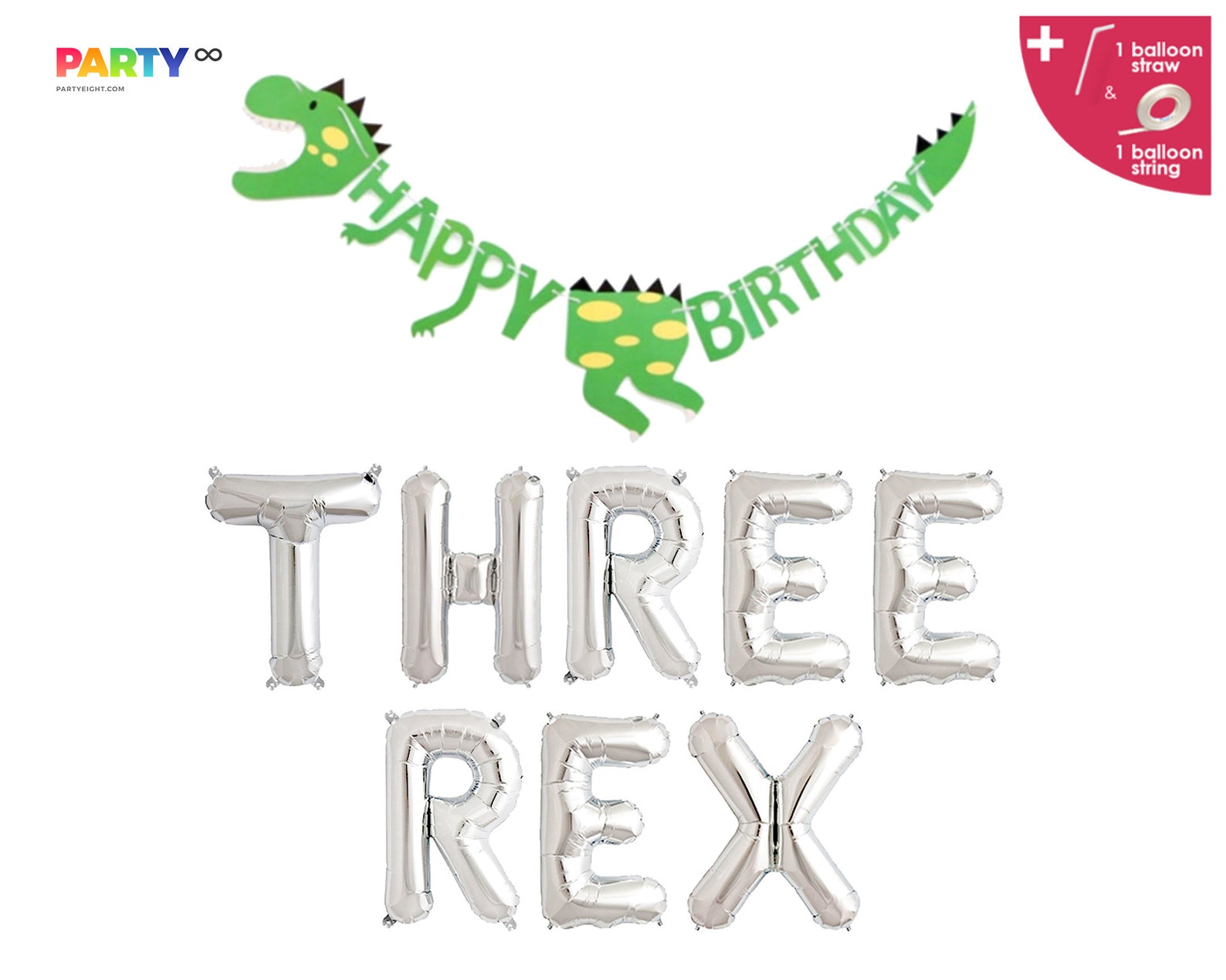 THREE REX Balloon Banner 3rd Birthday Letter Balloons - Etsy
