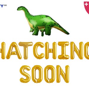 Hatching Soon Dinosaur Balloon Banner | Dinosaur Baby Shower | Dinosaur ...