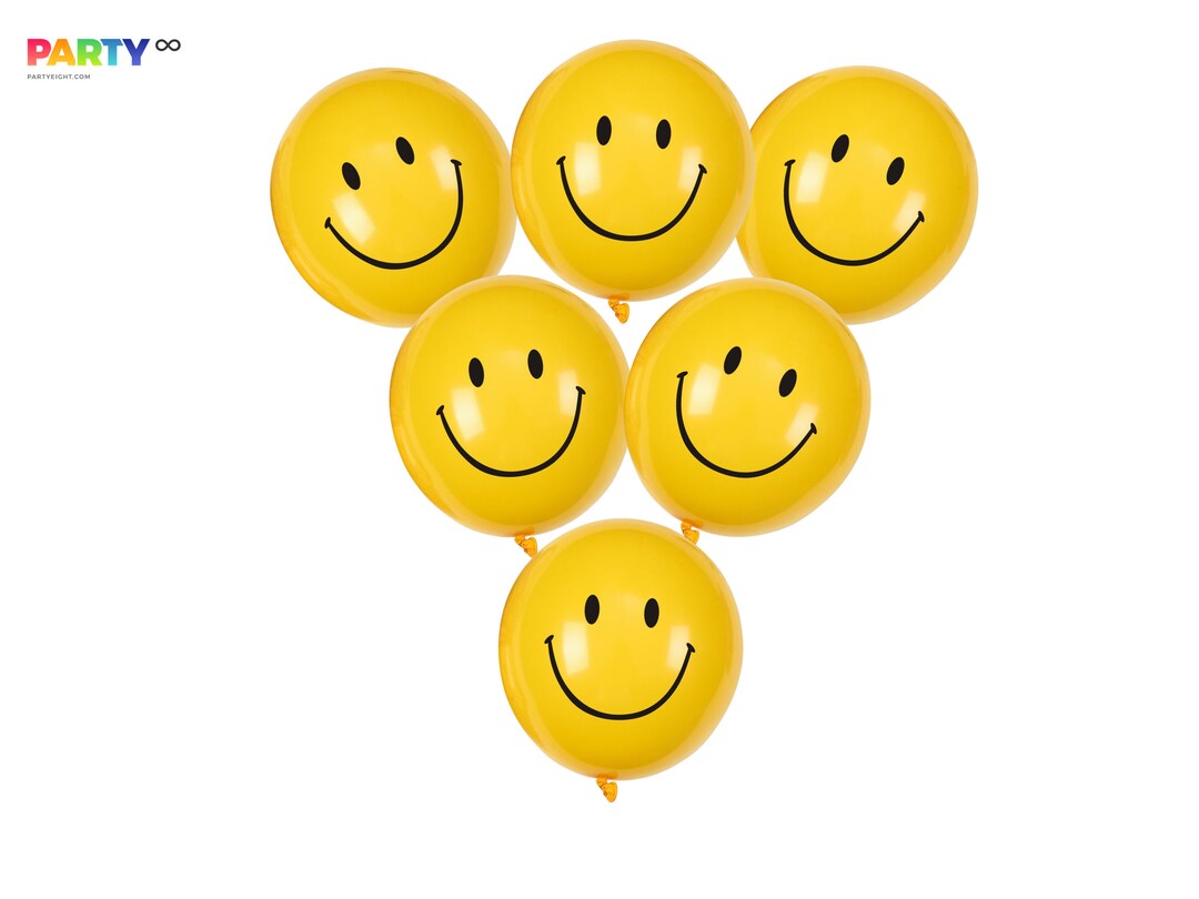 Happy Face Latex Balloons 6 Pcs | One Happy Dude Birthday First ...