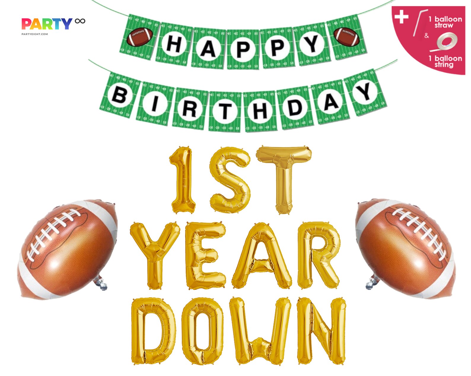 First Year Down Banner With Football Balloon Football Themed | Etsy