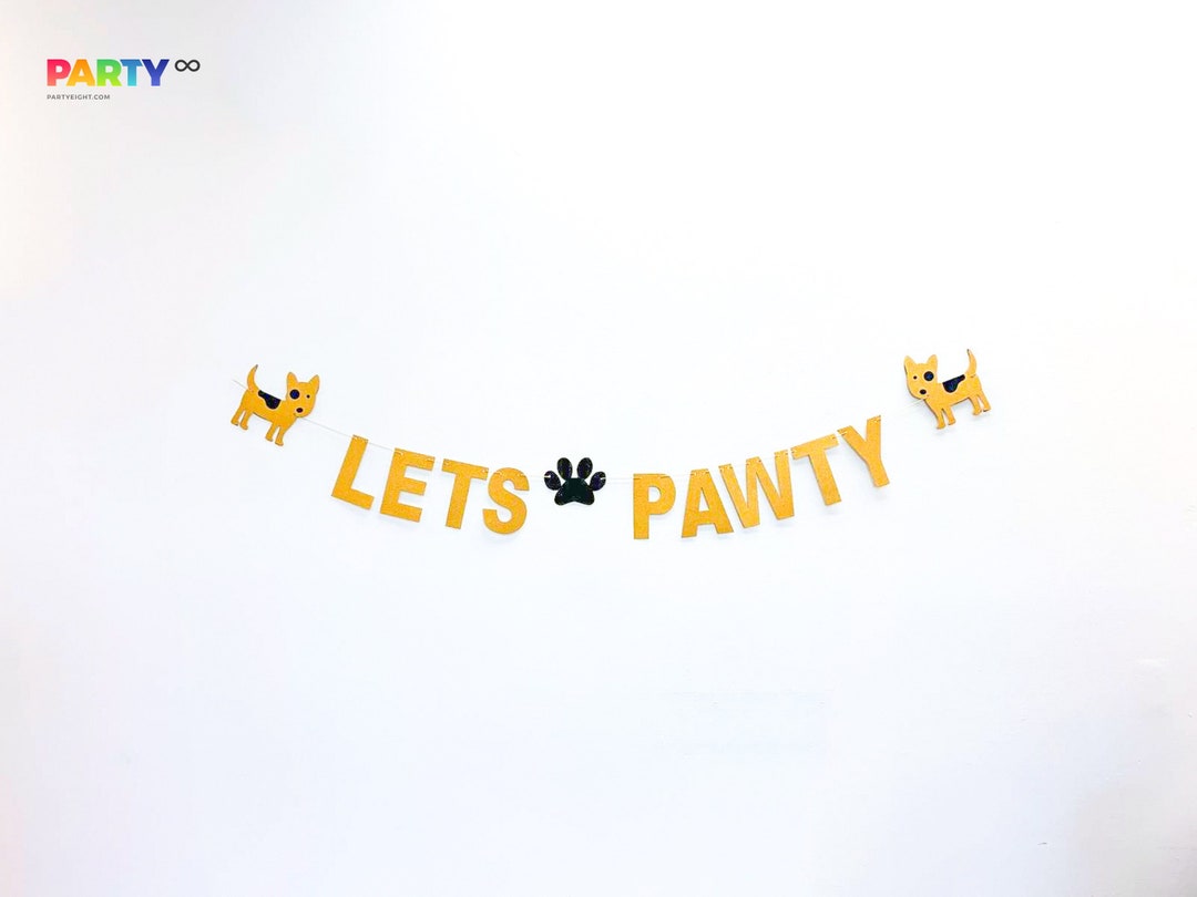 Lets Pawty Glitter Banner | Dog Birthday Party Decorations Banner ...