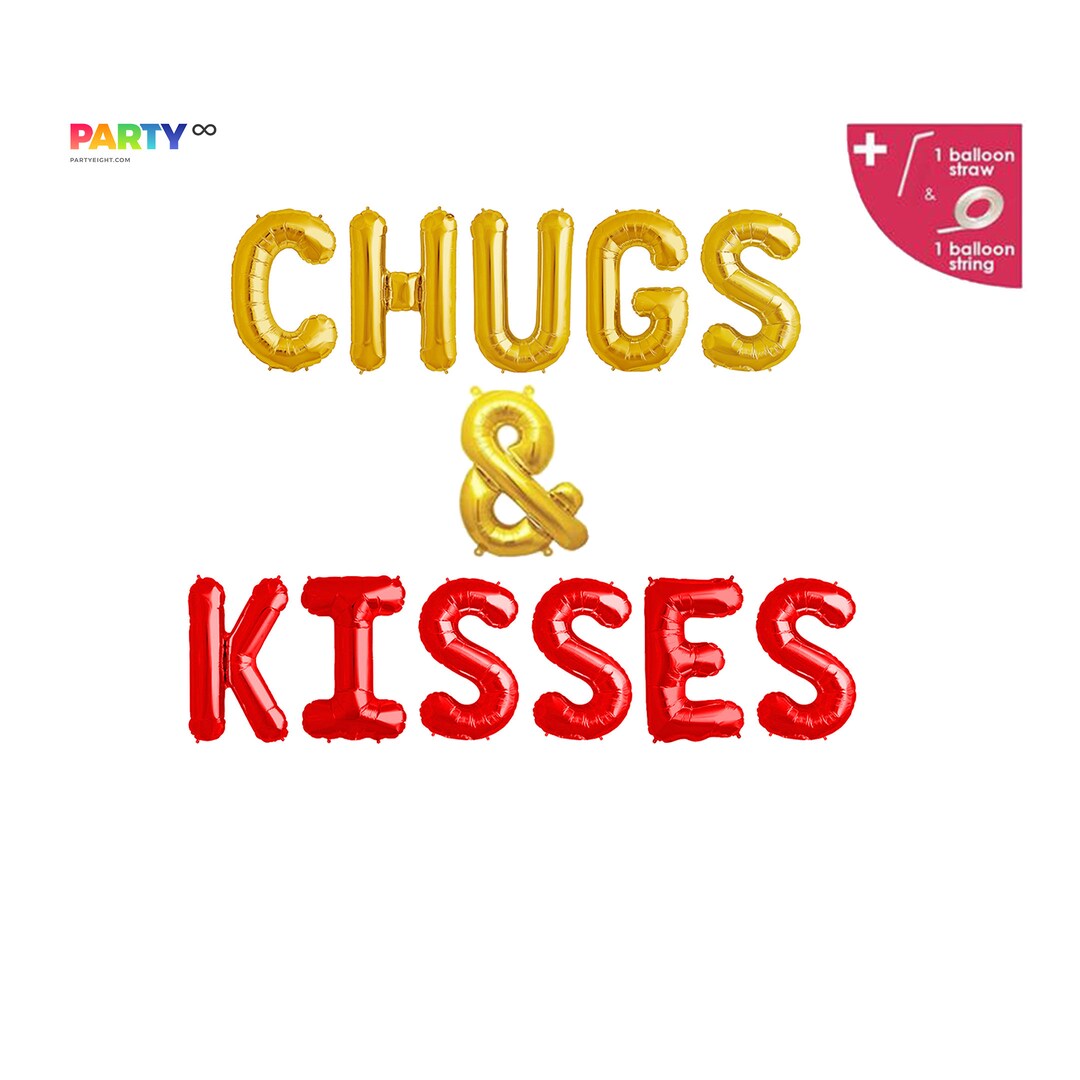Chugs & Kisses Balloon Banner | Valentine"s Day Party Decor | Galentine ...