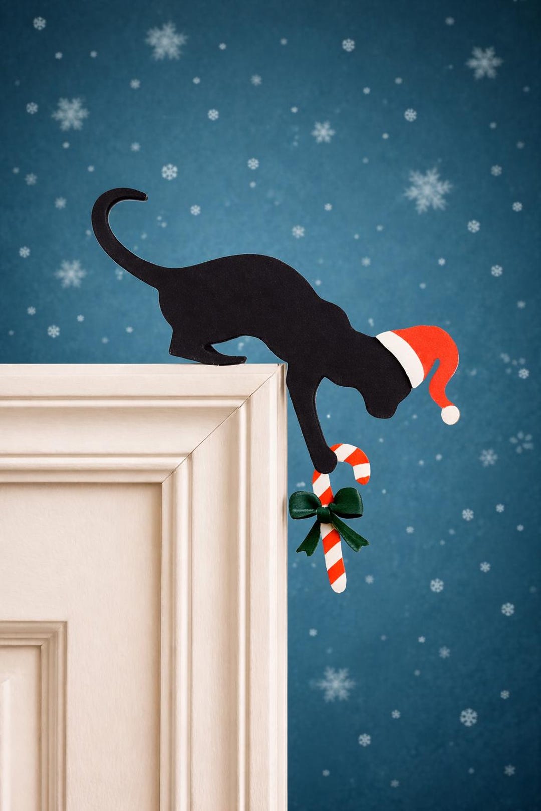 Christmas Cat Door Frame Decor: Santa Hat, Candy Cane Holiday ...
