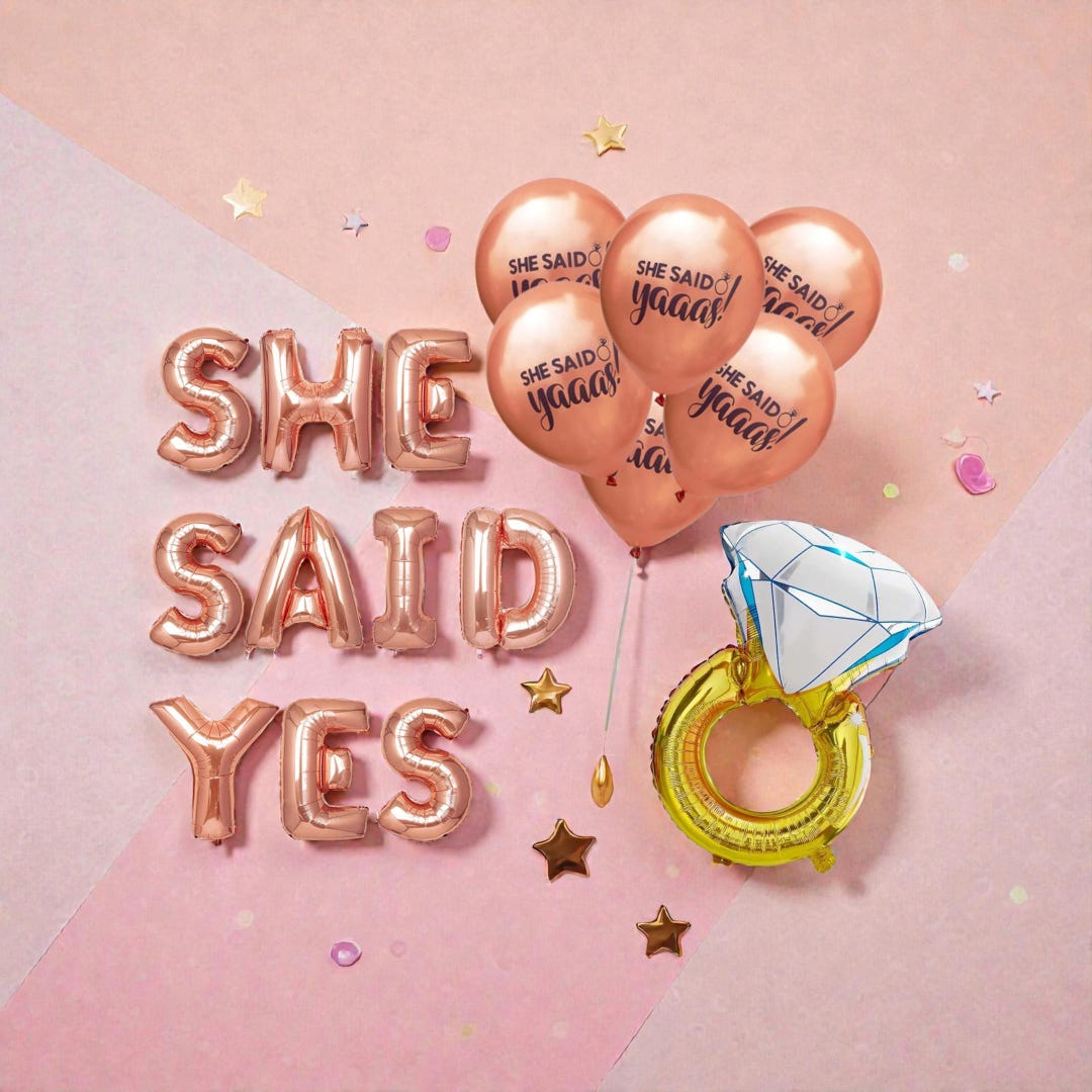 She Said Yes Balloon Bouquet Banner With Ring: Wedding Engagement ...