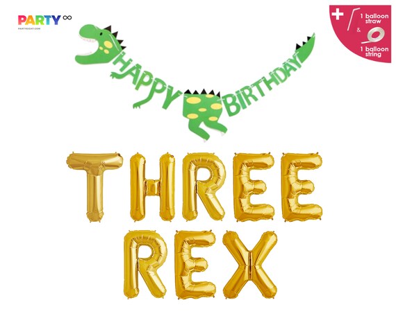 THREE REX Balloon Banner | 3rd Birthday Letter Balloons | Dinosaur ...