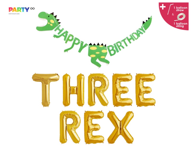 THREE REX Balloon Banner 3rd Birthday Letter Balloons - Etsy