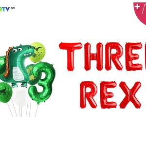 Three Rex Balloon Banner | 3rd Birthday Letter Balloons | Dinosaur ...