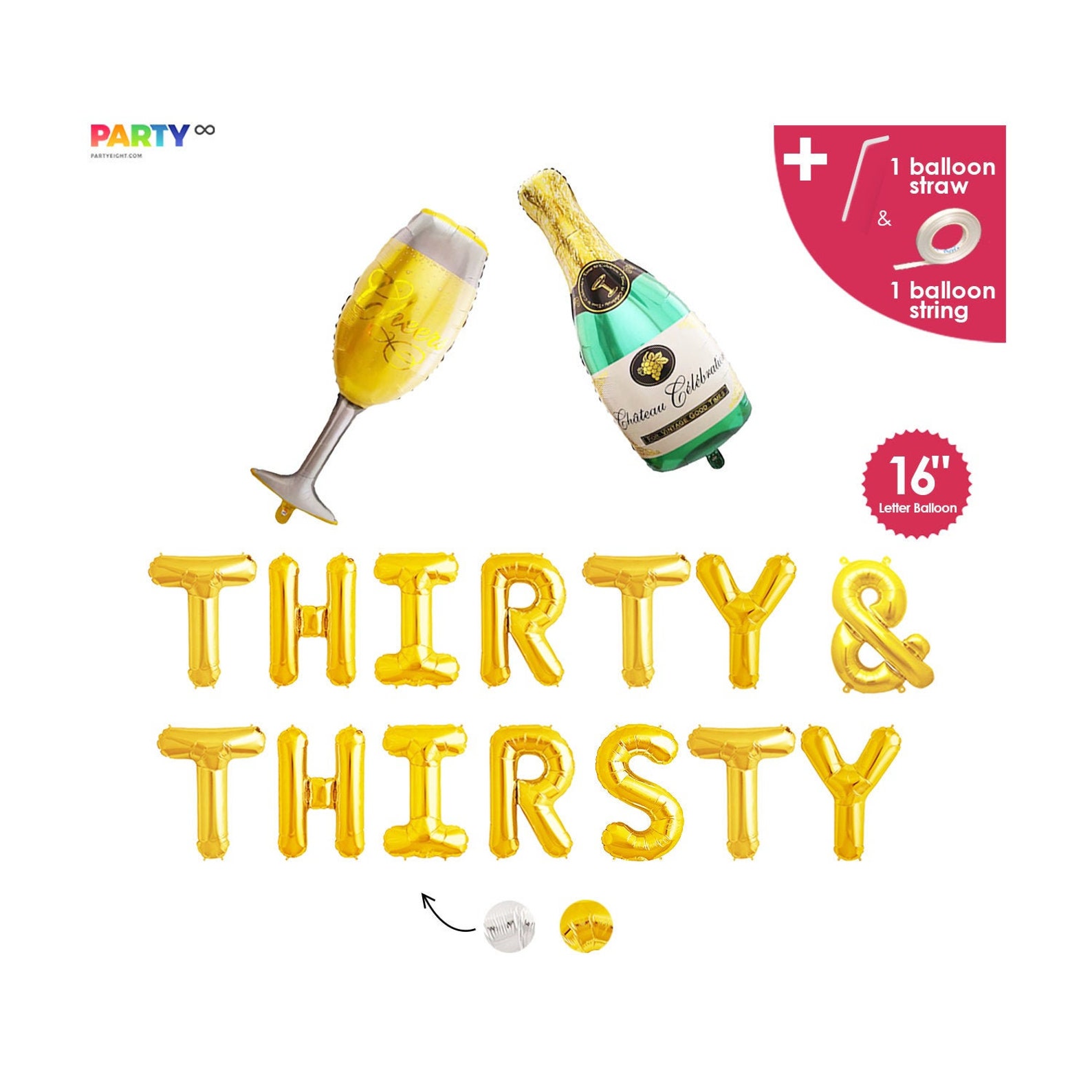 30th Birthday Balloons Thirty and Thirsty Balloon Banner - Etsy