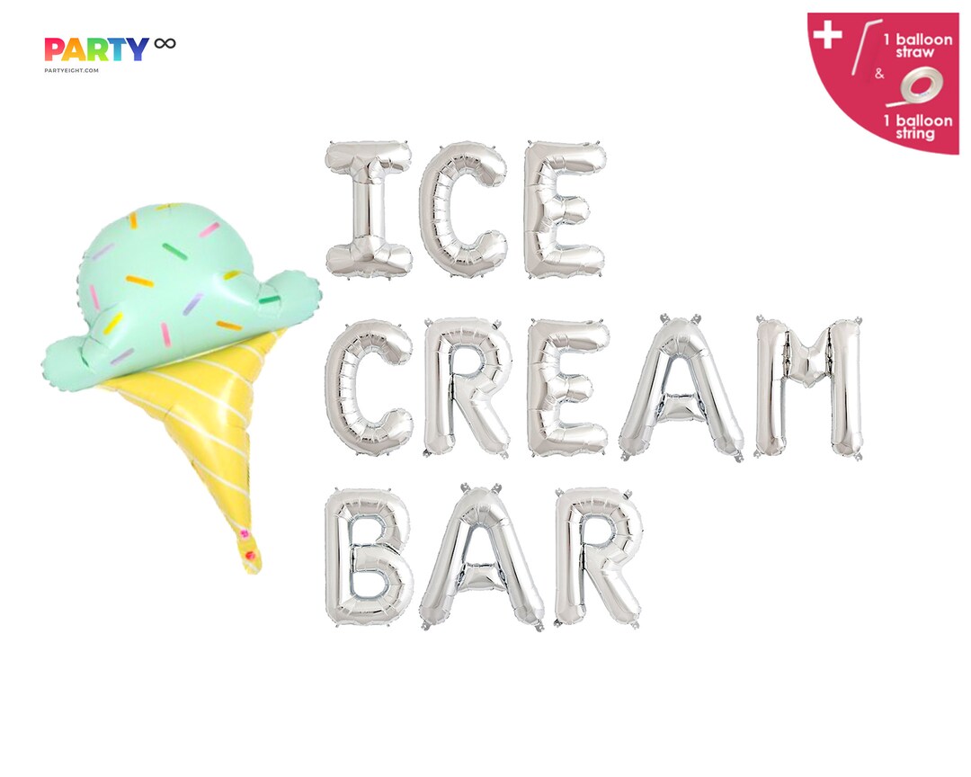 Ice Cream Bar Banner W/ Ice Cream Balloon | Party Favor | Birthday ...