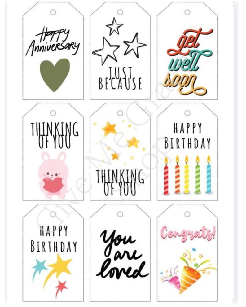 Printable Gift Tag Bundle, Birthday Tags - Gift Birthday Tag, Thinking ...