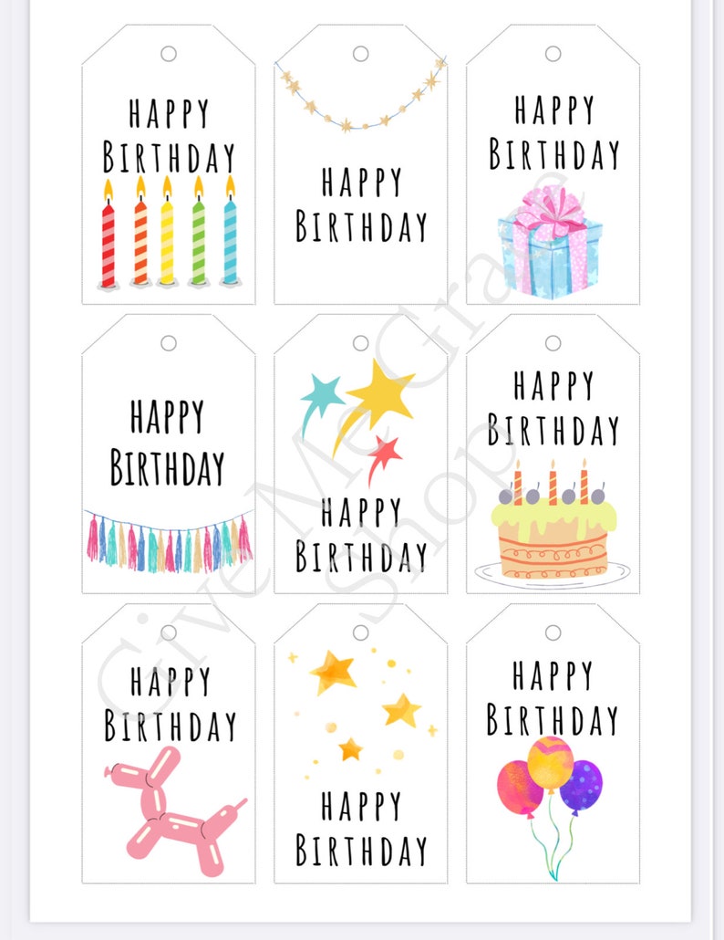 Printable Happy Birthday Gift Tags, 9 Birthday Tags - Gift Birthday Tag ...
